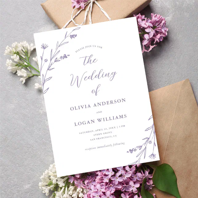 Beautiful Rustic Lavender Wildflower Boho Wedding Invitation | Zazzle