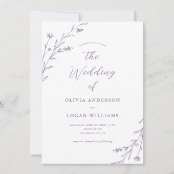 Beautiful Rustic Lavender Wildflower Boho Wedding Invitation | Zazzle