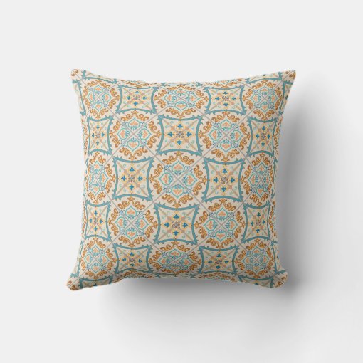 Beautiful rustic retro moroccan brown blue pattern throw pillow | Zazzle