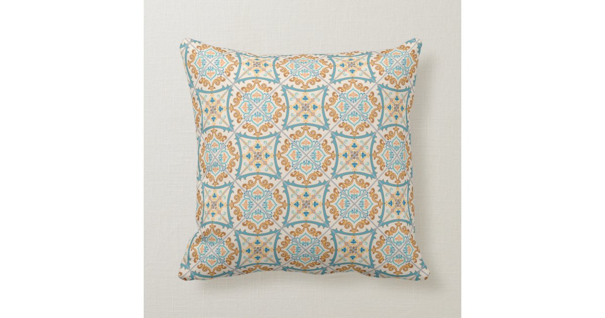 Beautiful rustic retro moroccan brown blue pattern throw pillow ...