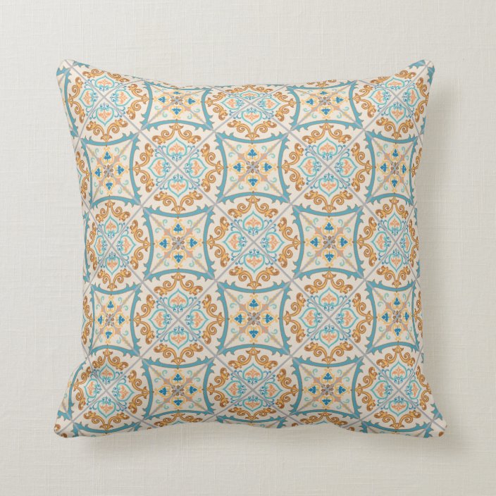 Beautiful rustic retro moroccan brown blue pattern throw pillow ...