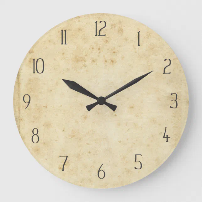 Beautiful Rustic Stained Antique Blank Old Paper Large Clock | Zazzle