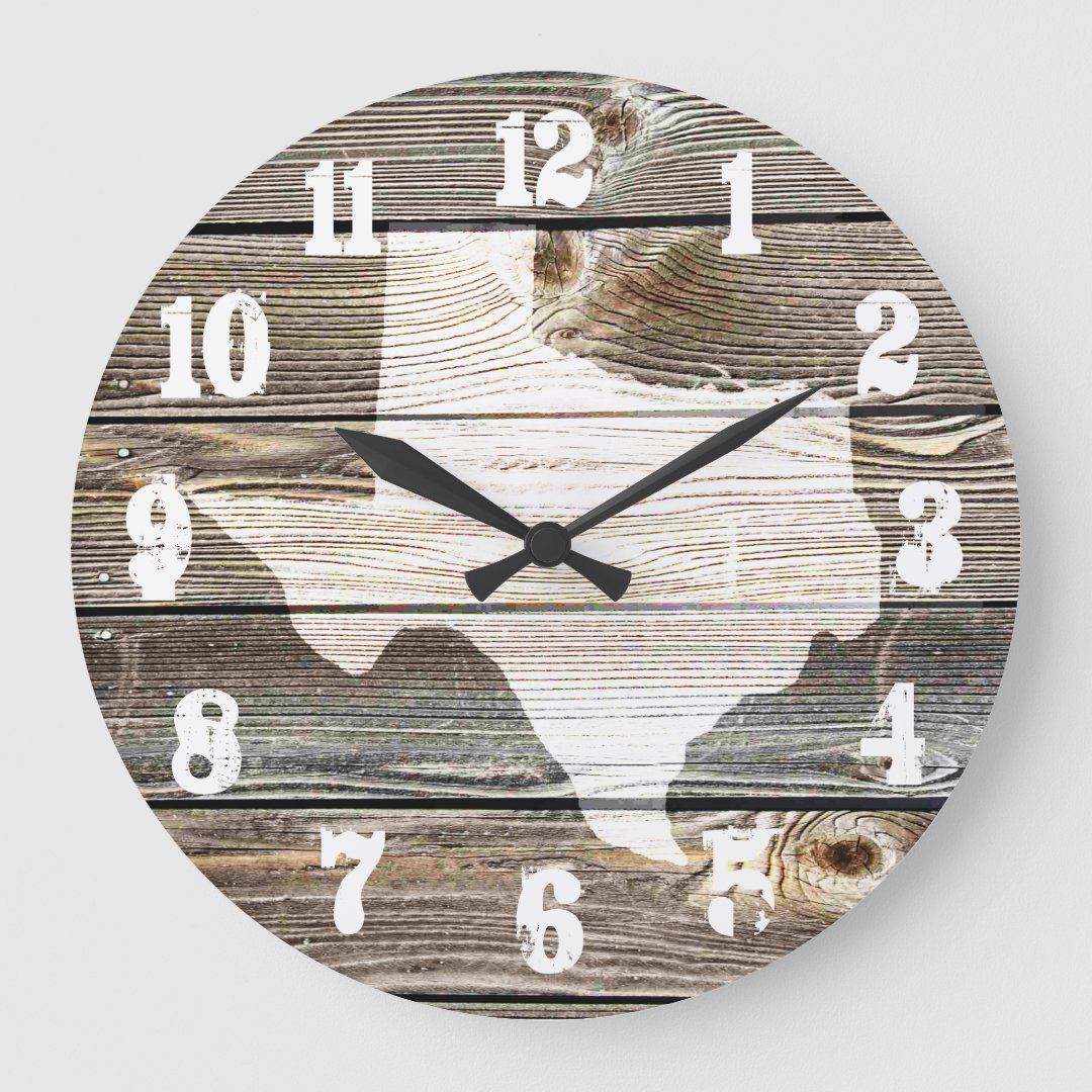 Beautiful Rustic Texas Map Authentic looking wood Large Clock | Zazzle