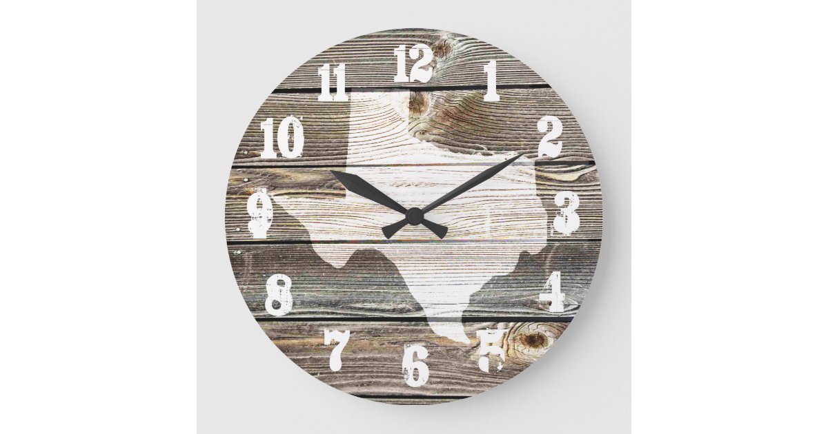 Beautiful Rustic Texas Map Authentic looking wood Large Clock | Zazzle