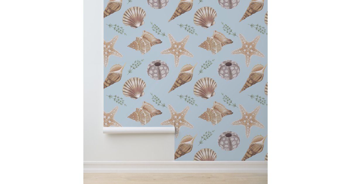 Beautiful Saltwater Seashells Pattern Wallpaper | Zazzle