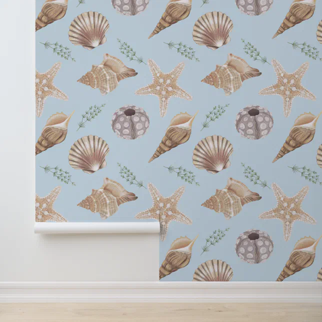 Beautiful Saltwater Seashells Pattern Wallpaper | Zazzle