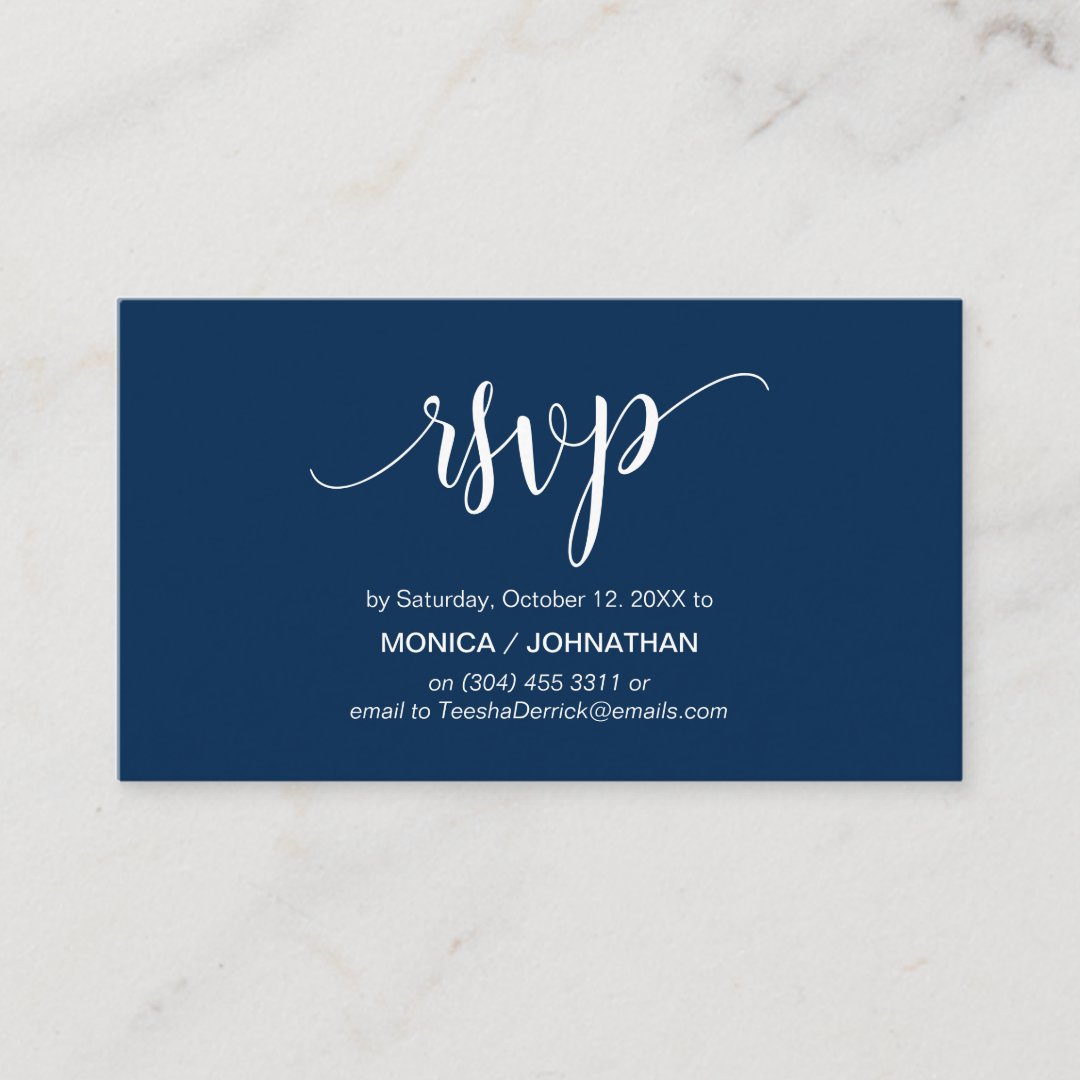 Beautiful Script, Navy Blue, RSVP respond Enclosure Card | Zazzle