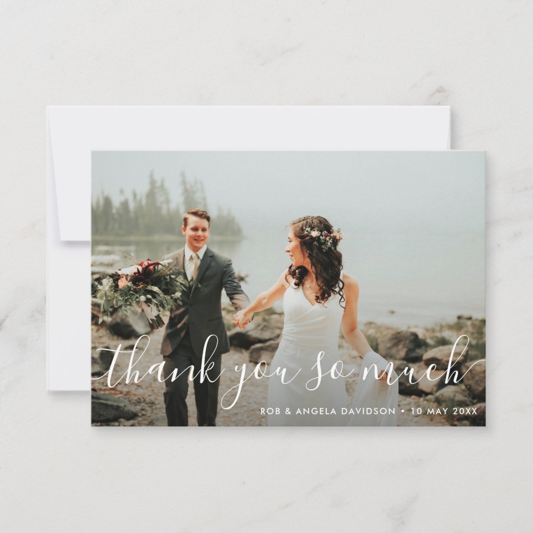 beautiful script wedding thank you photo | Zazzle