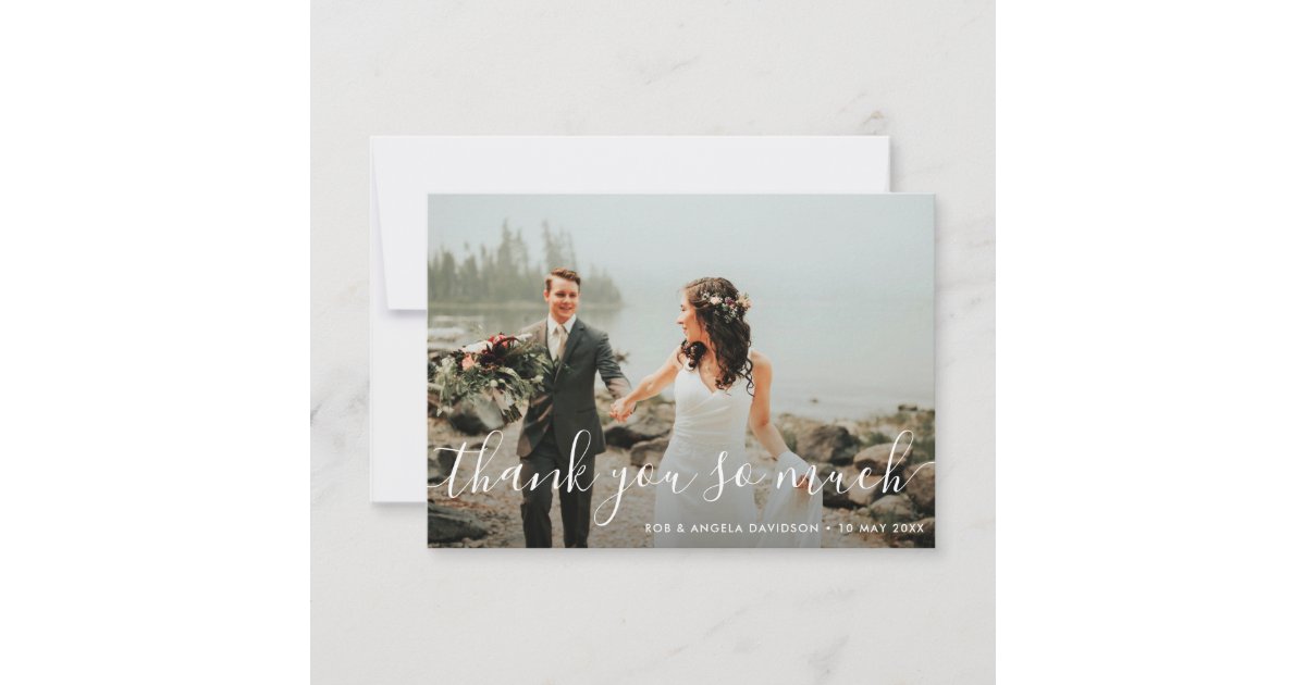 beautiful script wedding thank you photo | Zazzle