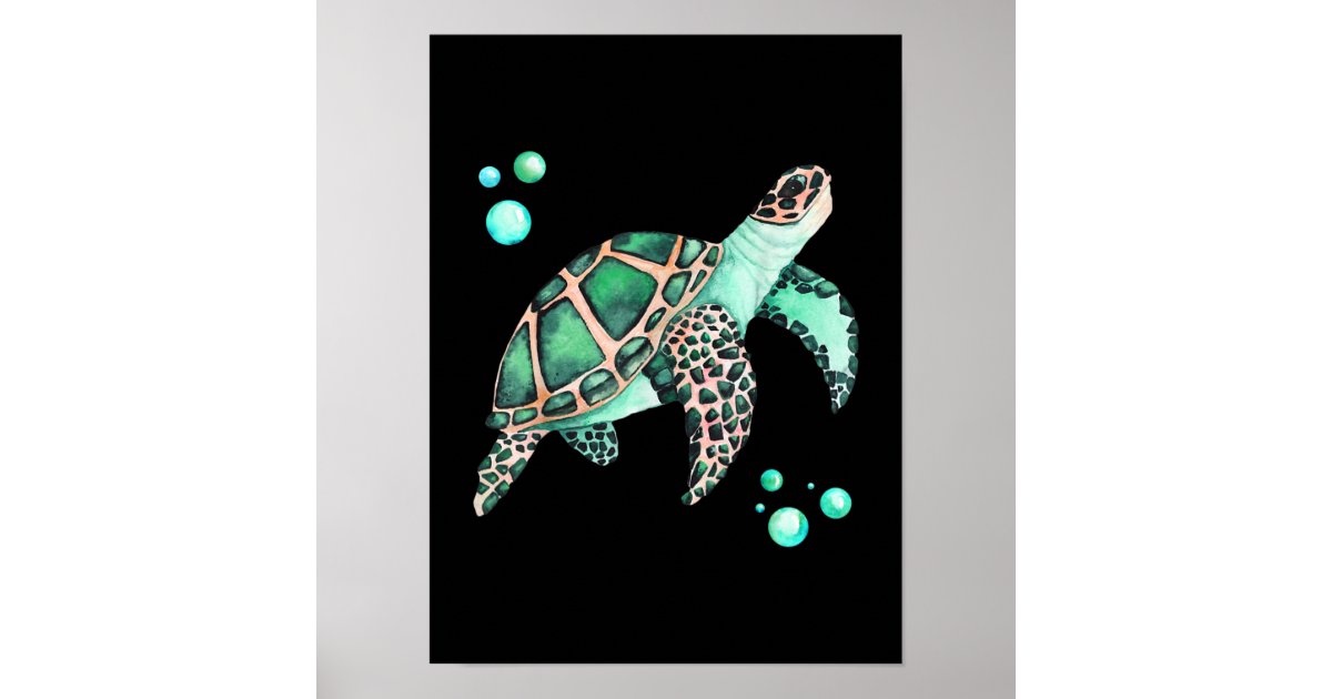 Beautiful Sea Turtle Watercolor Poster | Zazzle