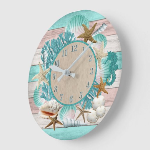 Beautiful Seashell and Beach Design Large Clock | Zazzle