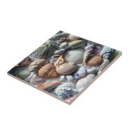 Beautiful Seashells Sea Life Square Tile | Zazzle