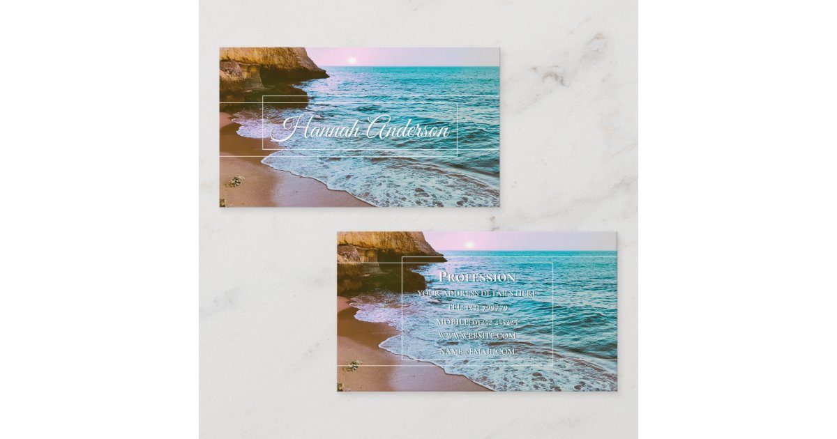 Beautiful Seaside Beach Sunset Business Card | Zazzle