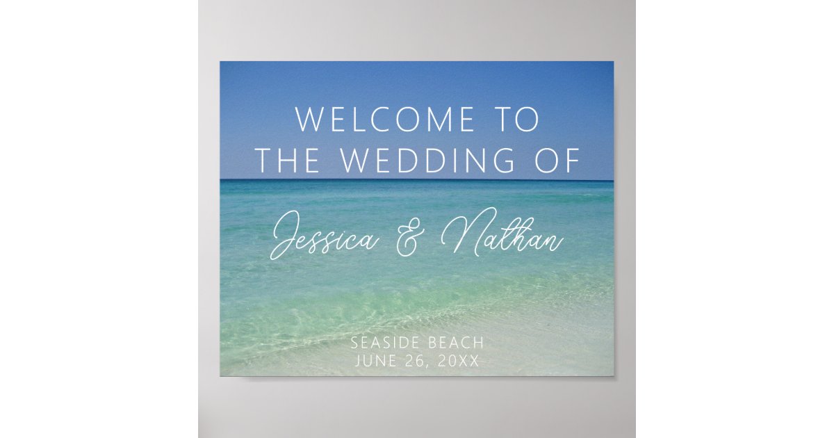 Beautiful Seaside Wedding Beach Horizon Welcome Poster | Zazzle