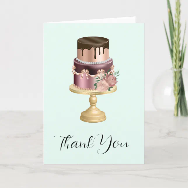 Beautiful Shiny Glam Party Cake Thank You Card | Zazzle