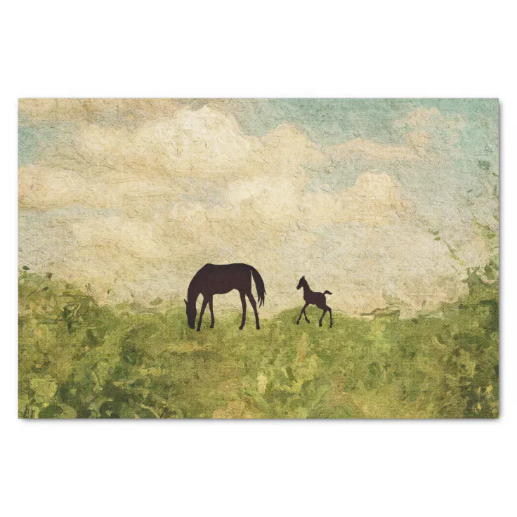 Beautiful Silhouette Mare and Foal Horse Tissue Paper | Zazzle