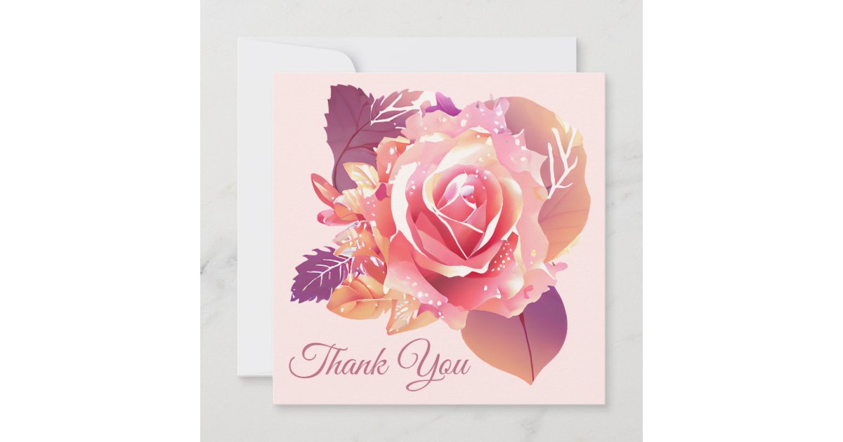 Beautiful Single Pink Rose Thank You Card | Zazzle