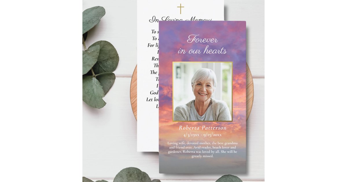 Beautiful Sky Sunset Funeral Memorial Prayer Card | Zazzle