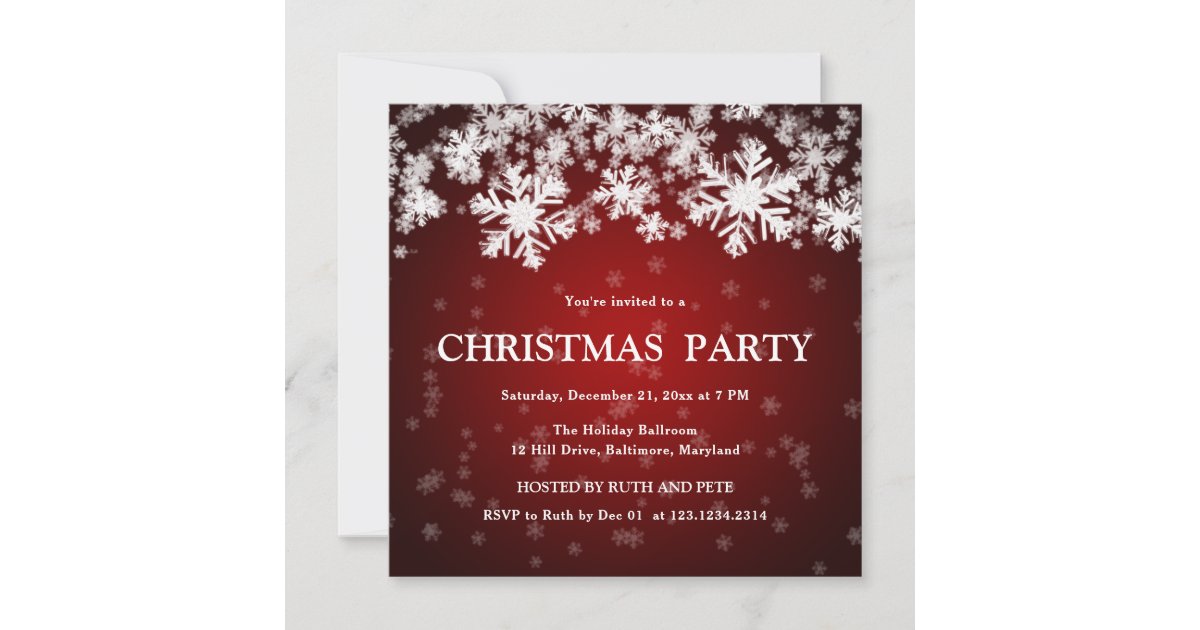 Beautiful Snowflakes Christmas Party Red Invitation | Zazzle
