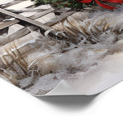 Beautiful Snowy Winter Rustic Red Barn Christmas Poster | Zazzle