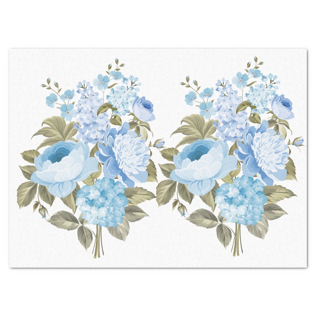 Beautiful Soft Blue Roses & Flowers Decoupage Tissue Paper | Zazzle
