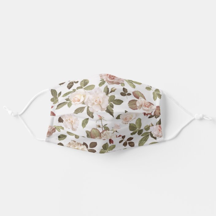 Beautiful spring cream floral roses adult cloth face mask | Zazzle.com
