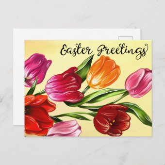 Beautiful Spring Easter Greetings Tulips Postcard | Zazzle