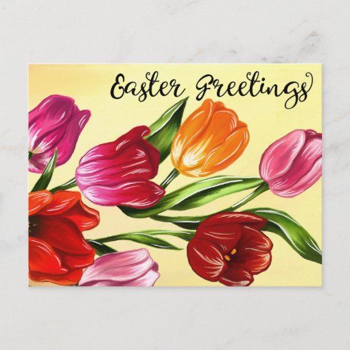 Beautiful Spring Easter Greetings Tulips Postcard | Zazzle