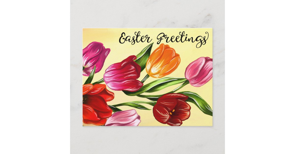 Beautiful Spring Easter Greetings Tulips Postcard | Zazzle