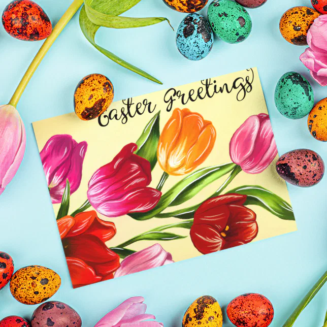 Beautiful Spring Easter Greetings Tulips Postcard | Zazzle