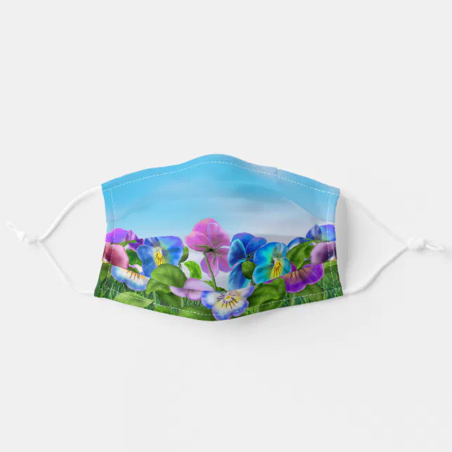 Beautiful Spring Violet Pansy Flowers Garden Adult Cloth Face Mask | Zazzle