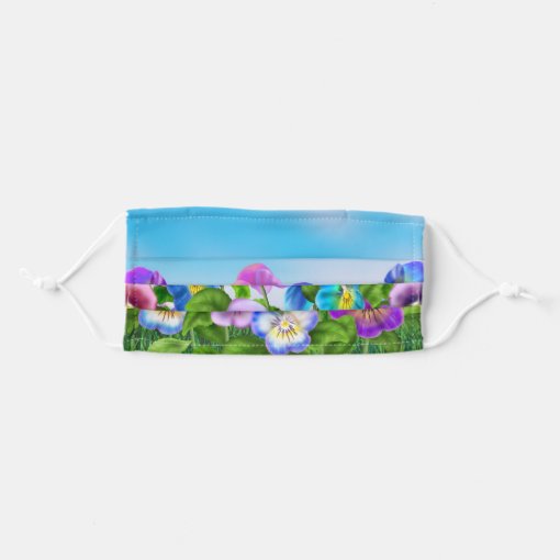 Beautiful Spring Violet Pansy Flowers Garden Adult Cloth Face Mask | Zazzle