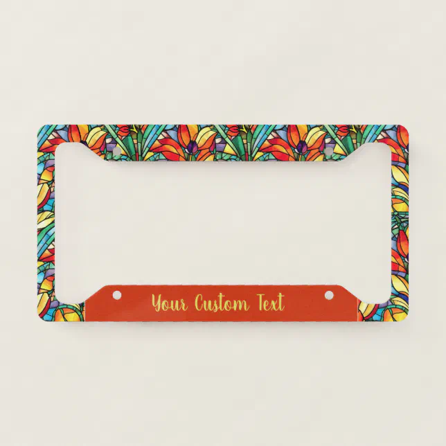 Beautiful Stained Glass Floral Design Personalized License Plate Frame ...