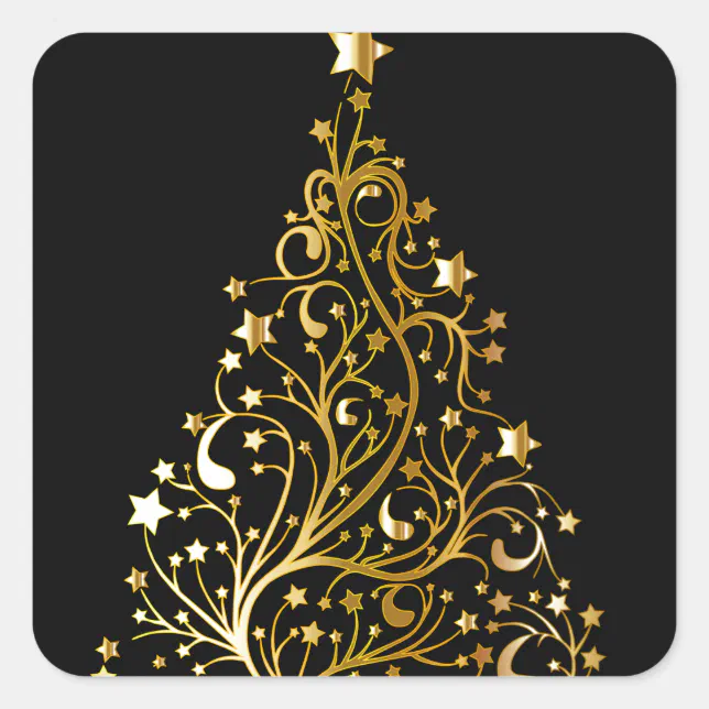 Beautiful starry metallic gold Christmas tree Square Sticker | Zazzle