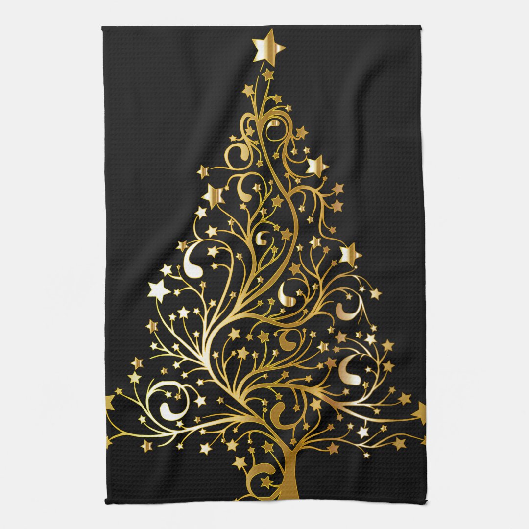 Beautiful starry metallic gold Christmas tree Towel | Zazzle