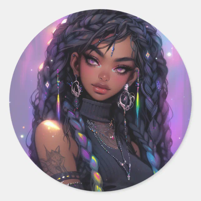 Beautiful Stylish Braided Hair Anime Girl Classic Round Sticker | Zazzle