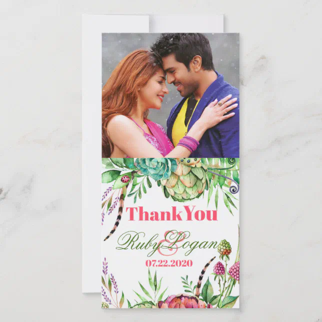 Beautiful Succulents Photo Thank You Card | Zazzle