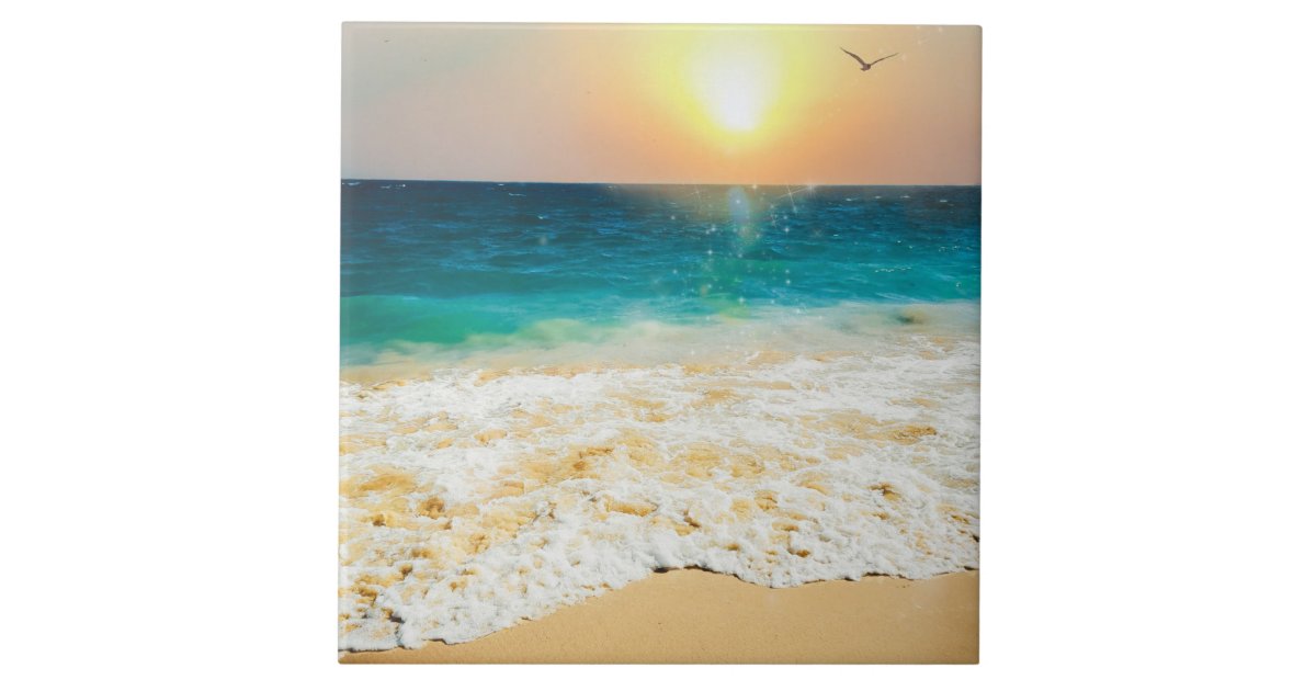 Beautiful Summer Beach Sunset Photo Ceramic Tile | Zazzle