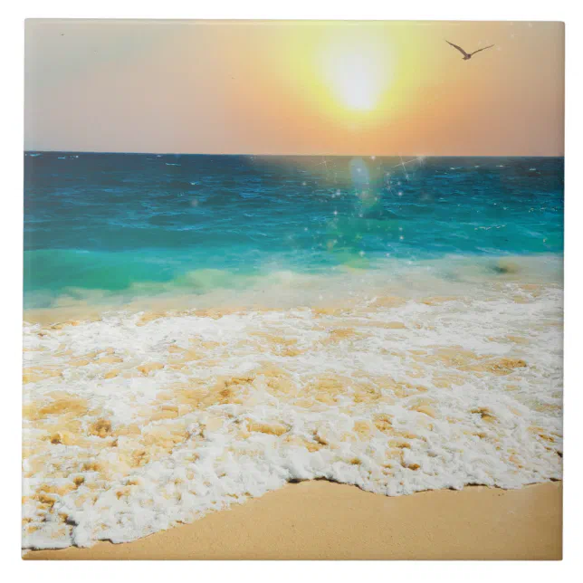 Beautiful Summer Beach Sunset Photo Ceramic Tile | Zazzle