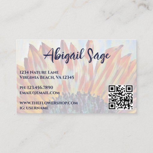 Beautiful Sunflower Floral Florist Garden QR Code Business Card | Zazzle