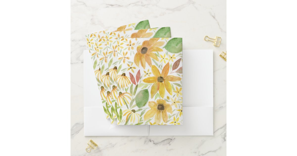 Beautiful Sunflower in Watercolor Pocket Folder | Zazzle