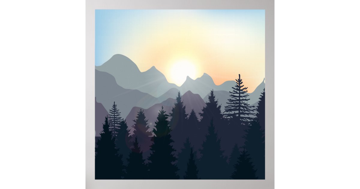 Beautiful sunrise scenery illustration poster | Zazzle