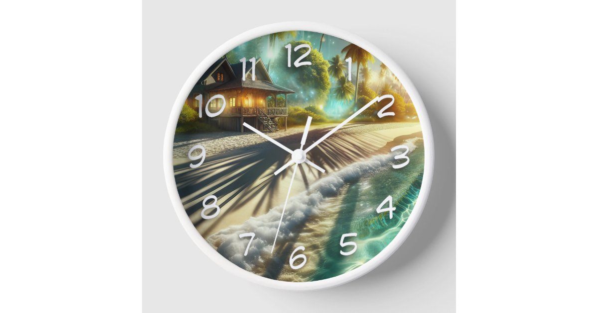 Beautiful Sunset Beach House Themed Clock | Zazzle