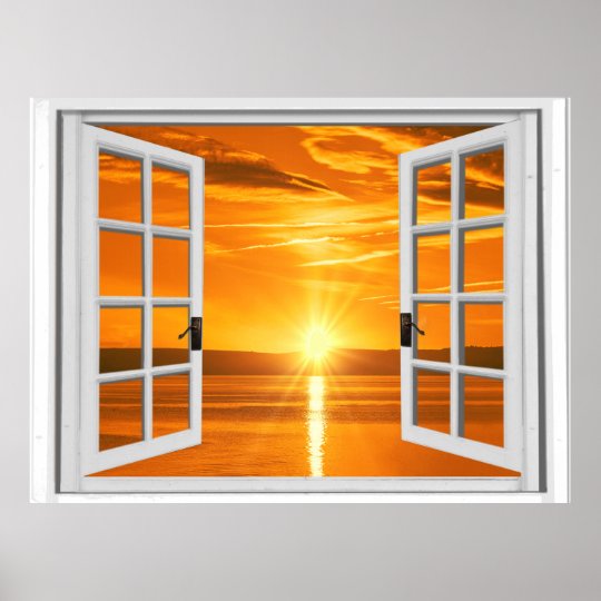 Beautiful Sunset Faux Window View Poster | Zazzle.com