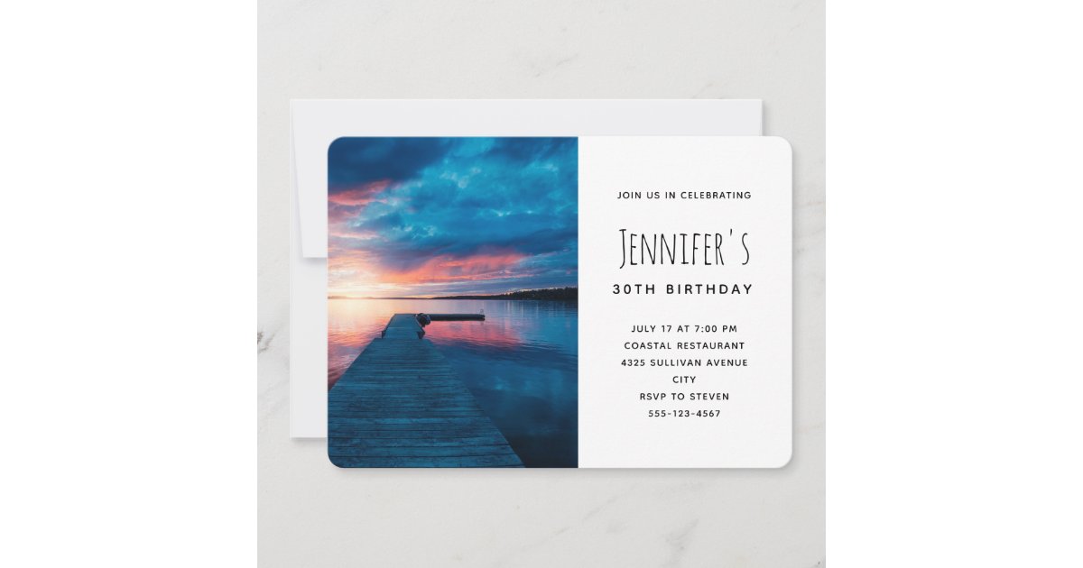 Beautiful Sunset on a Calm Lake Birthday Invitation | Zazzle