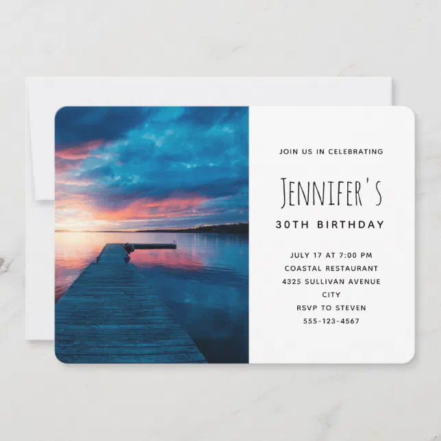 Beautiful Sunset on a Calm Lake Birthday Invitation | Zazzle