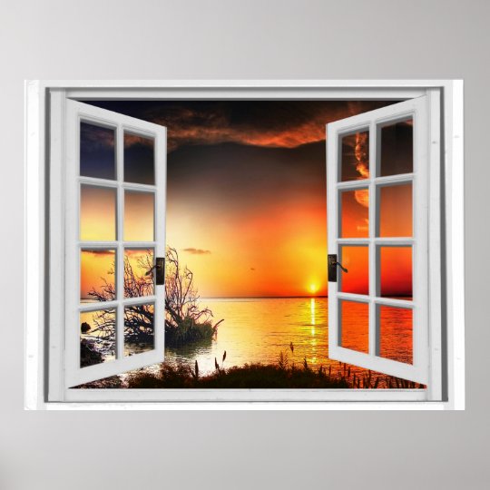 Beautiful Sunset View Fake Window Poster | Zazzle.com