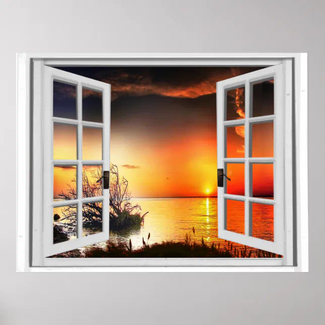 Beautiful Sunset View Fake Window Poster | Zazzle