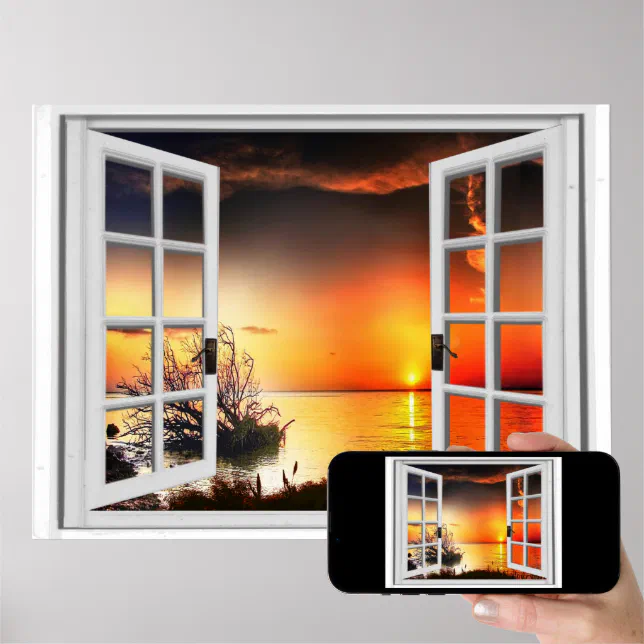 Beautiful Sunset View Fake Window Poster | Zazzle