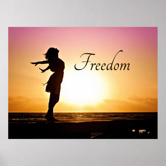 Beautiful Sunset with Girl Feeling Freedom Poster | Zazzle